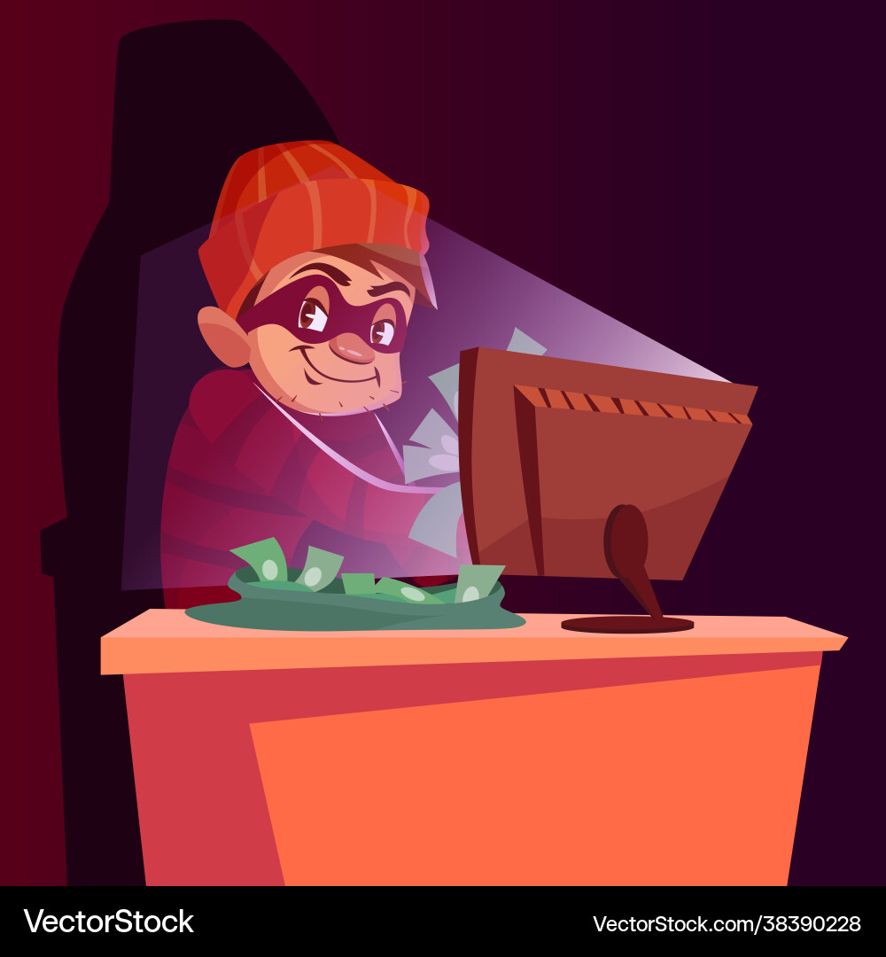 Computer scammer cartoon Royalty Free Vector Image