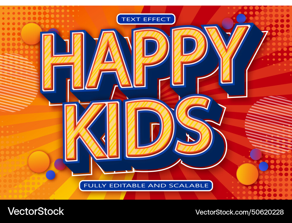 Happy kids editable text effect 3d emboss modern Vector Image