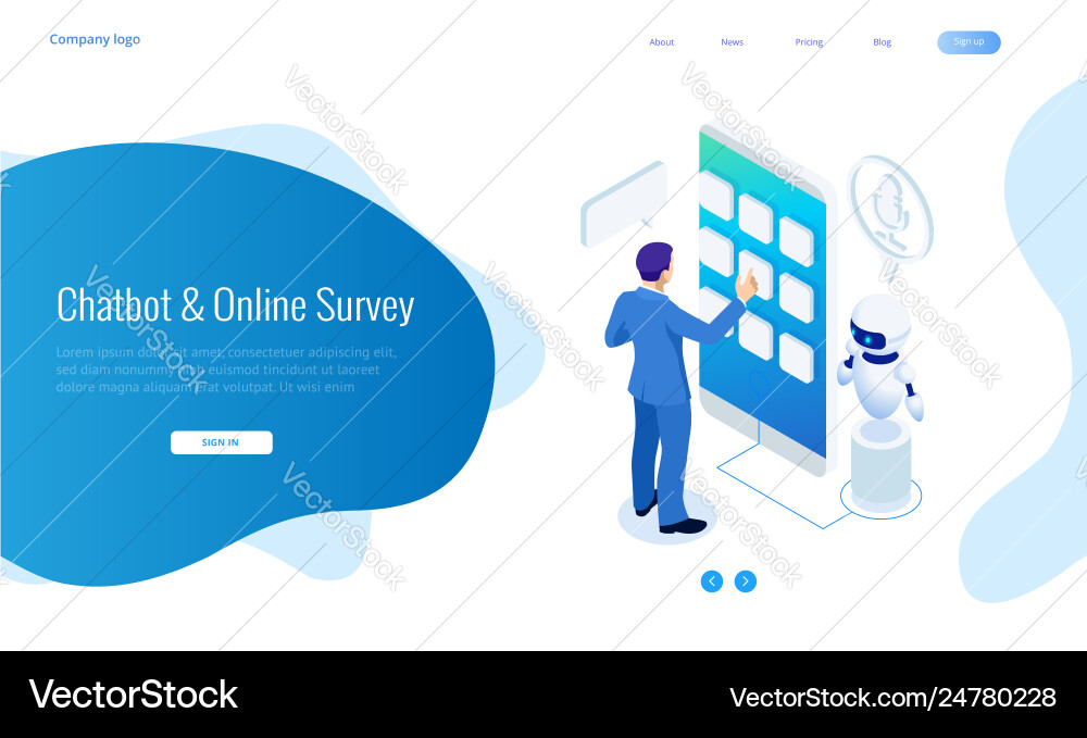 Isometric chat bot and online survey exam Vector Image