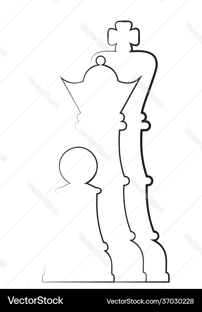 King queen and pawn line art Royalty Free Vector Image
