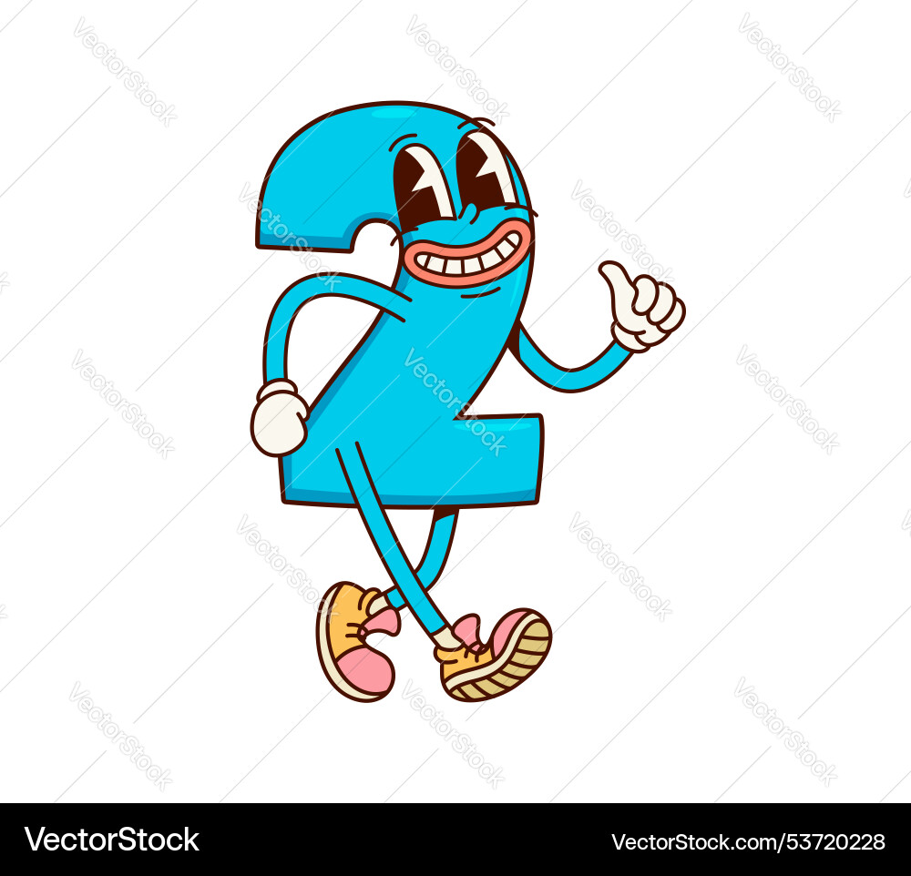 Math number two groovy character with blue body Vector Image