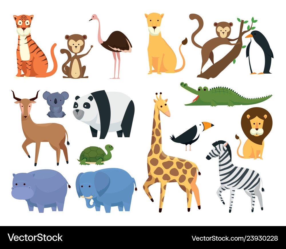 Set wild animals in the zoo safari reserve Vector Image