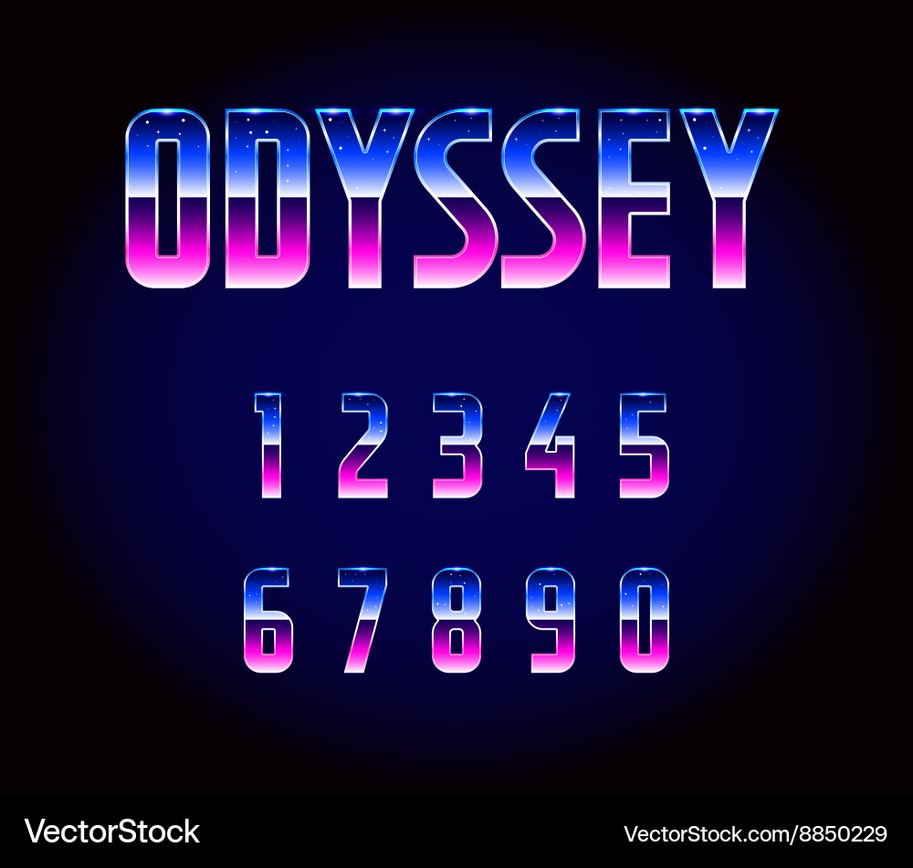 80s retro futurism sci-fi font numbers Royalty Free Vector