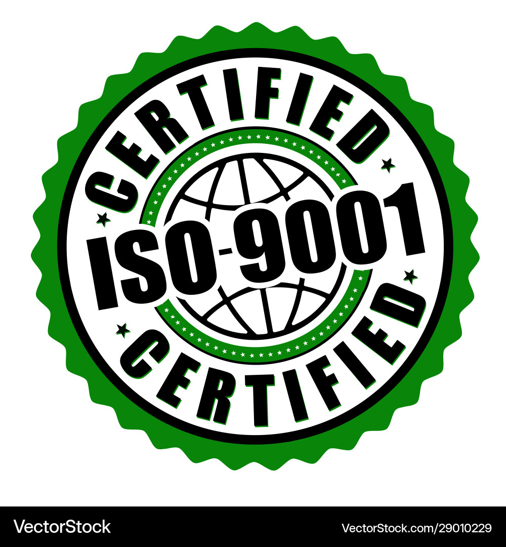 Certified iso 9001 label or sticker Royalty Free Vector