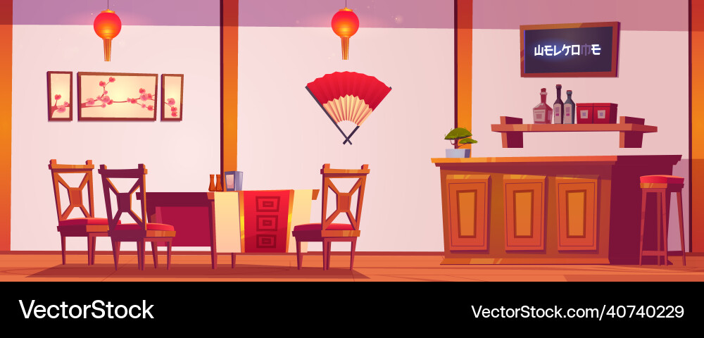 Chinese restaurant interior cafe with bar desk Vector Image