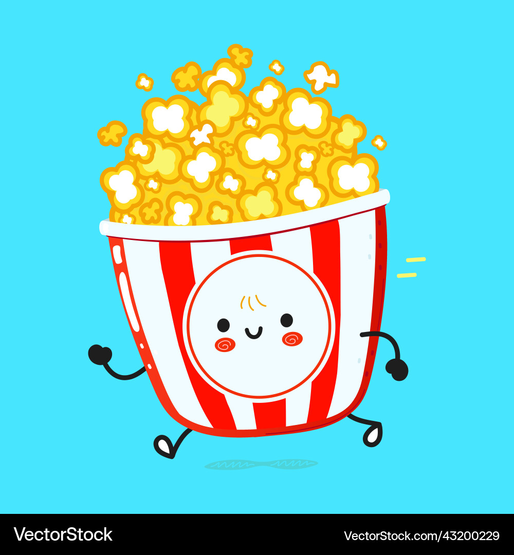 Cute funny running popcorn hand drawn cartoon Vector Image
