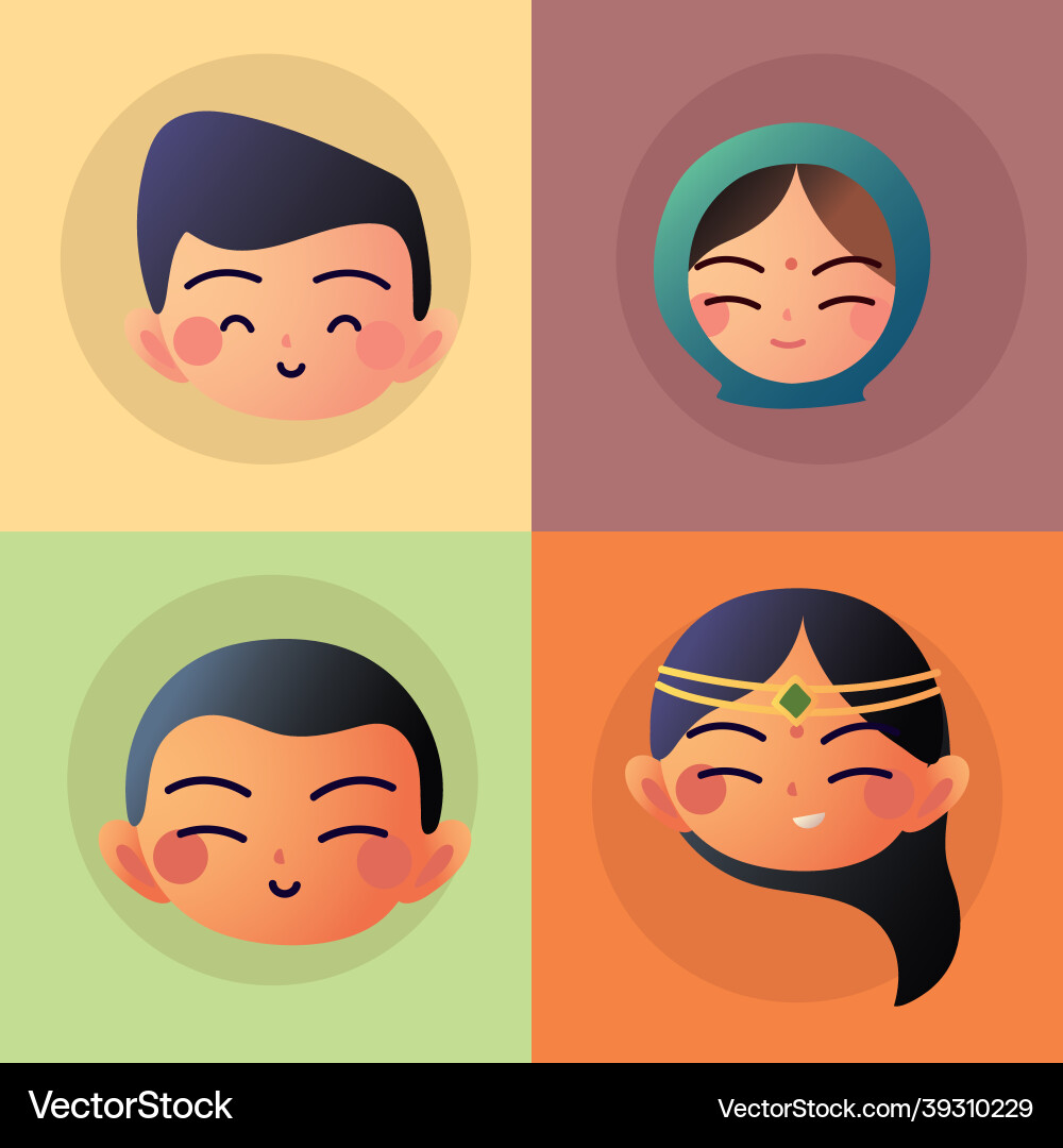 Faces of asian people Royalty Free Vector Image