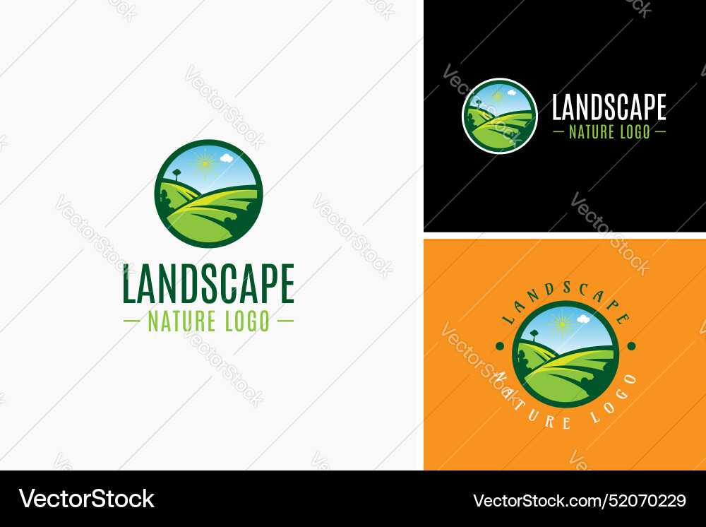 Natural landscape logo design with fresh green Vector Image