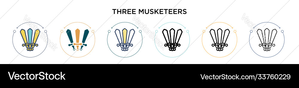 Three musketeers icon in filled thin line outline Vector Image