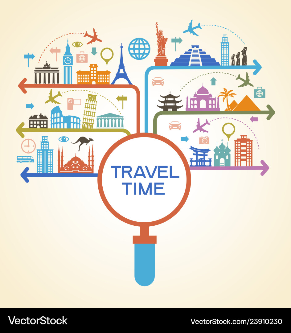 A set of elements for travel and vacations Vector Image