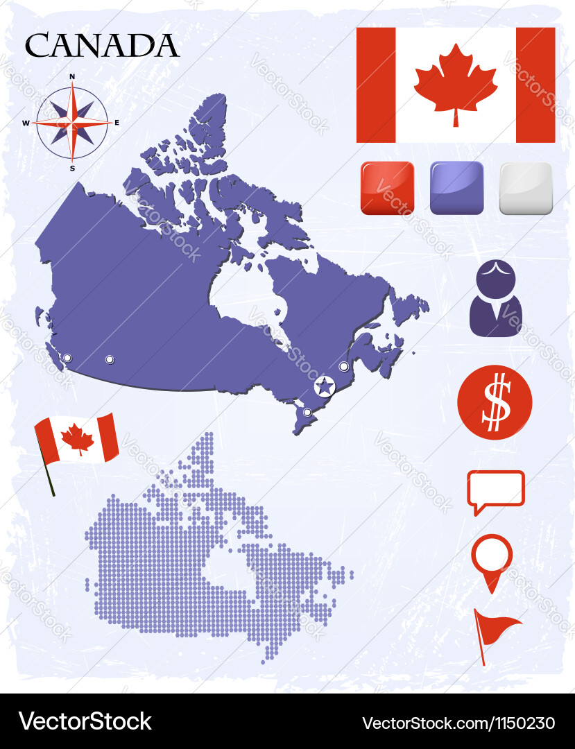 Canada map icons and buttons set Royalty Free Vector Image