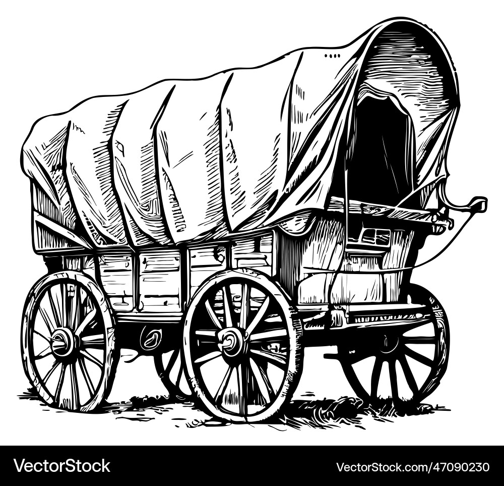 Covered wagon sketch hand drawn in doodle style Vector Image