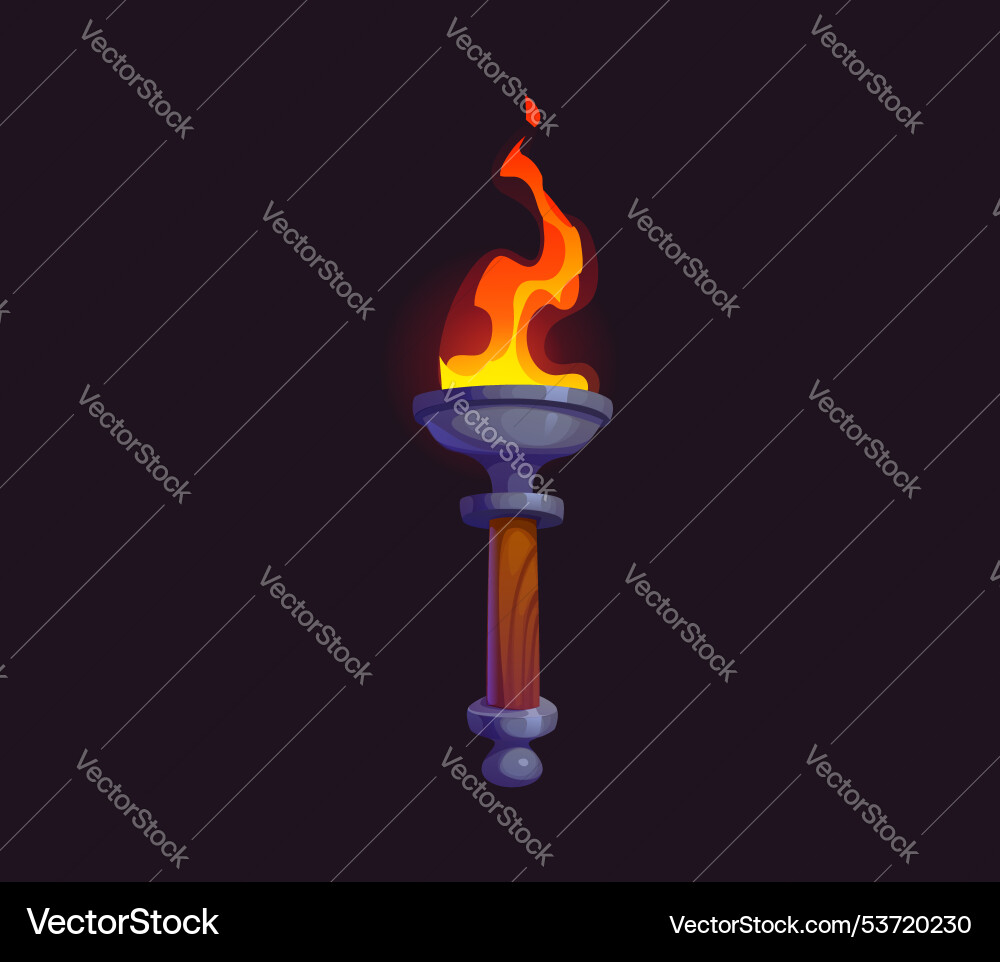 Game medieval fire torch cartoon burning brand Vector Image