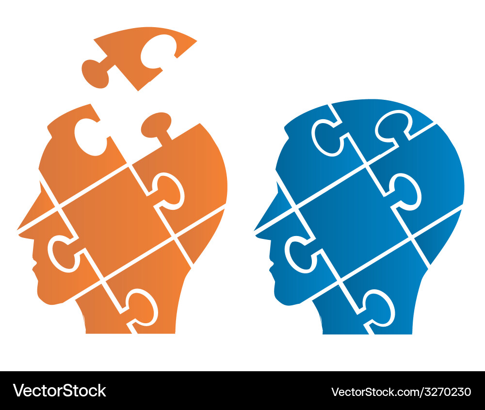 Puzzle heads symbolizing psychology Royalty Free Vector
