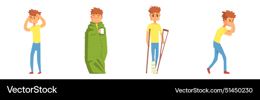 Sick man character feel unwell look unhappy Vector Image