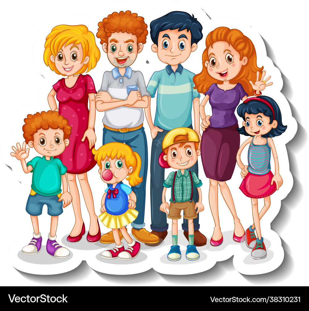 A sticker template with big family members Vector Image