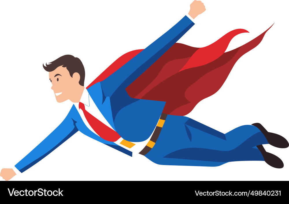 A superhero flies determinedly across an isolated Vector Image