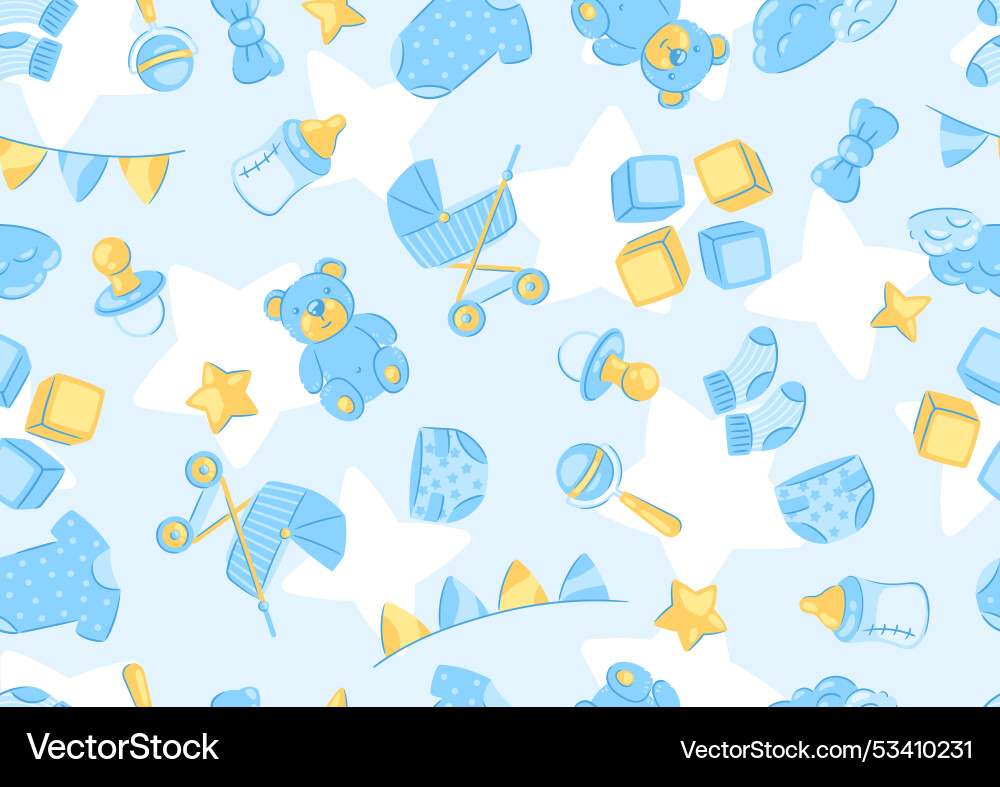 Baby shower pattern new born boy happy Royalty Free Vector