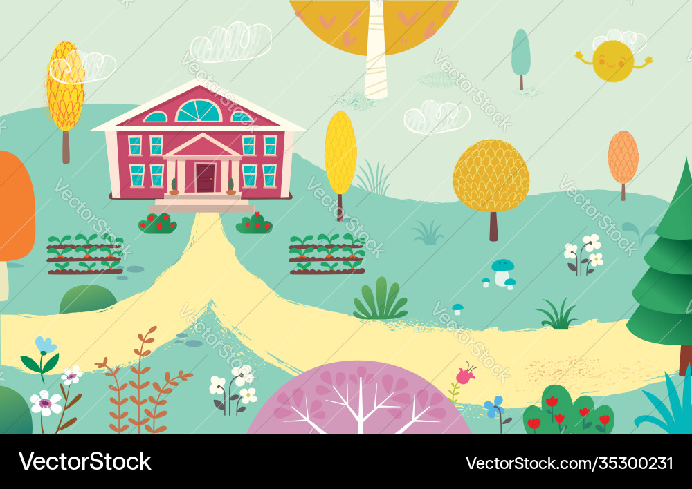 Empty yard and school road Royalty Free Vector Image