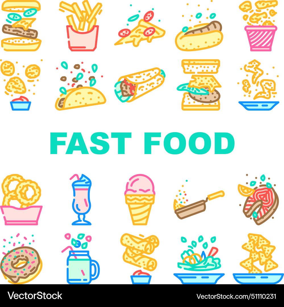 Fast food hamburger restaurant icons set Vector Image