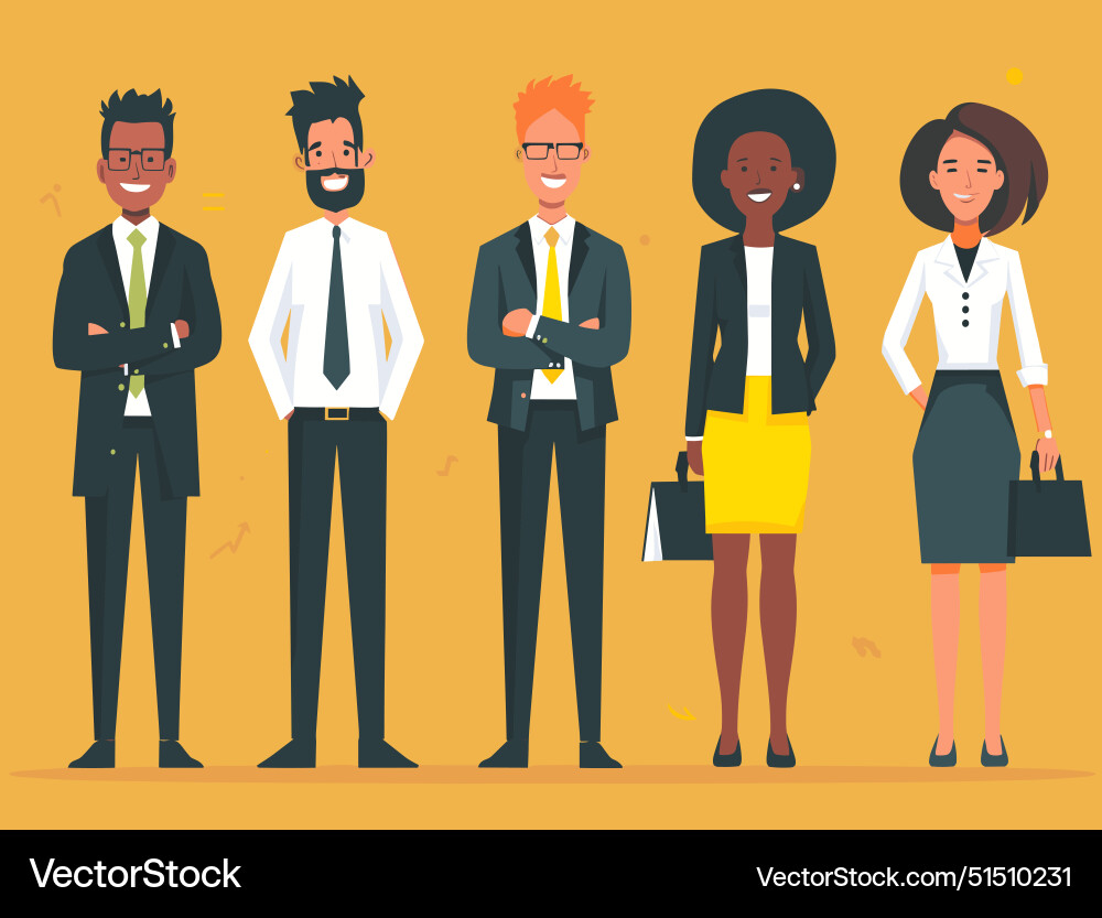 Five confident business professionals standing Vector Image
