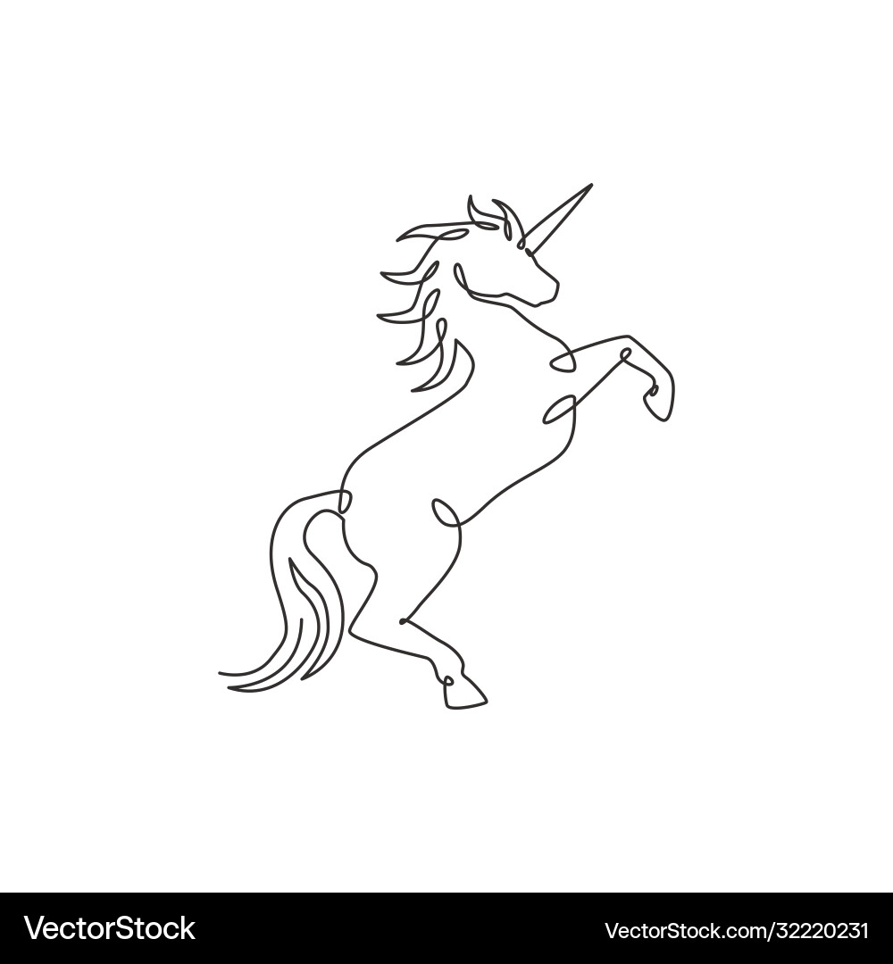 One single line drawing cute jumping unicorn Vector Image