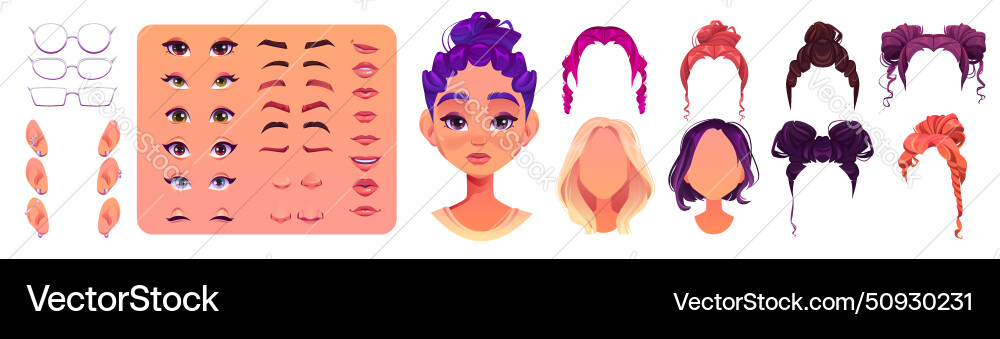 Teen girl face construction set Royalty Free Vector Image