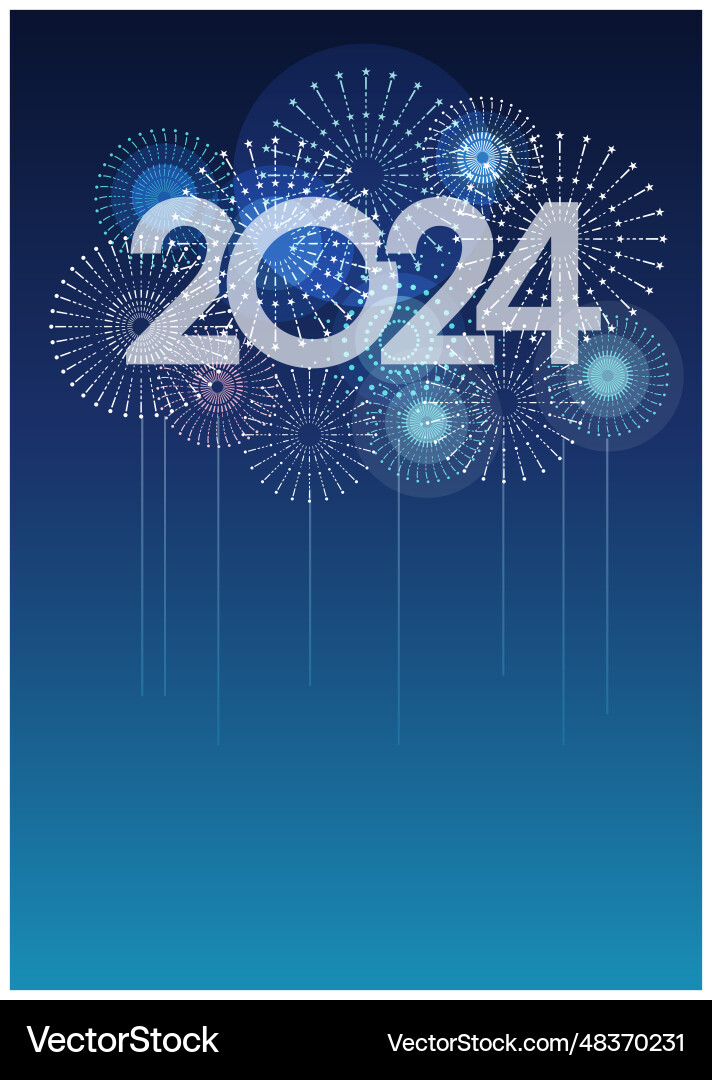 Year 2024 Logo And Fireworks With Text Space Vector Image