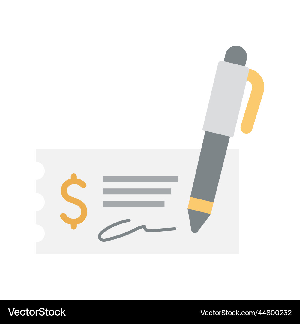 Bank check with signature and pen Royalty Free Vector Image