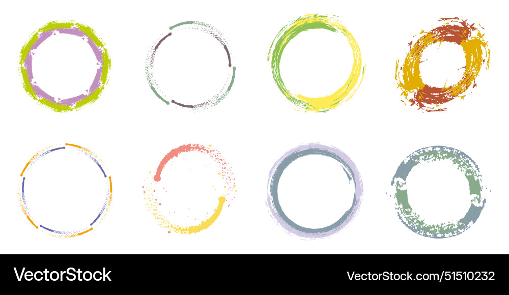Beautiful colorful grunge round frames set Vector Image