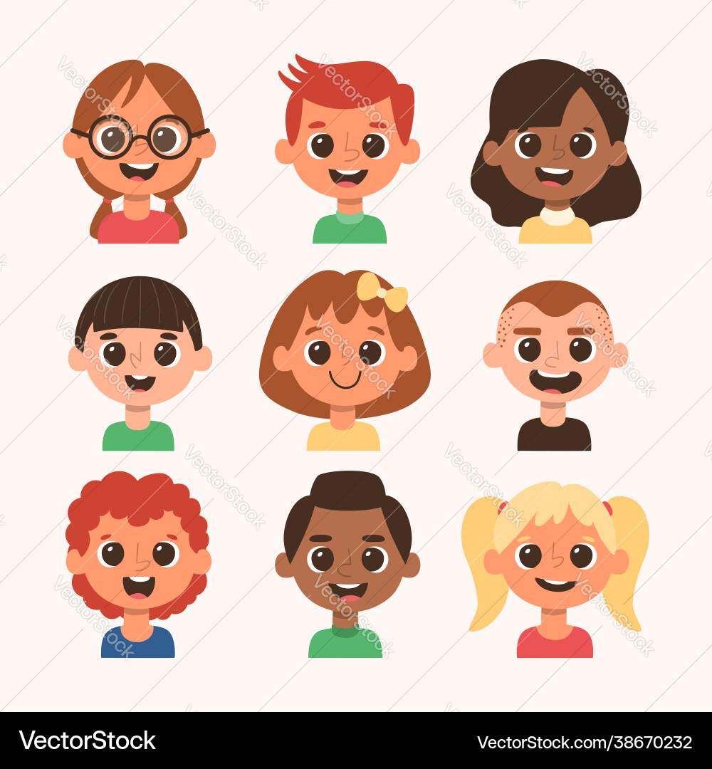 Children avatar set Royalty Free Vector Image - VectorStock