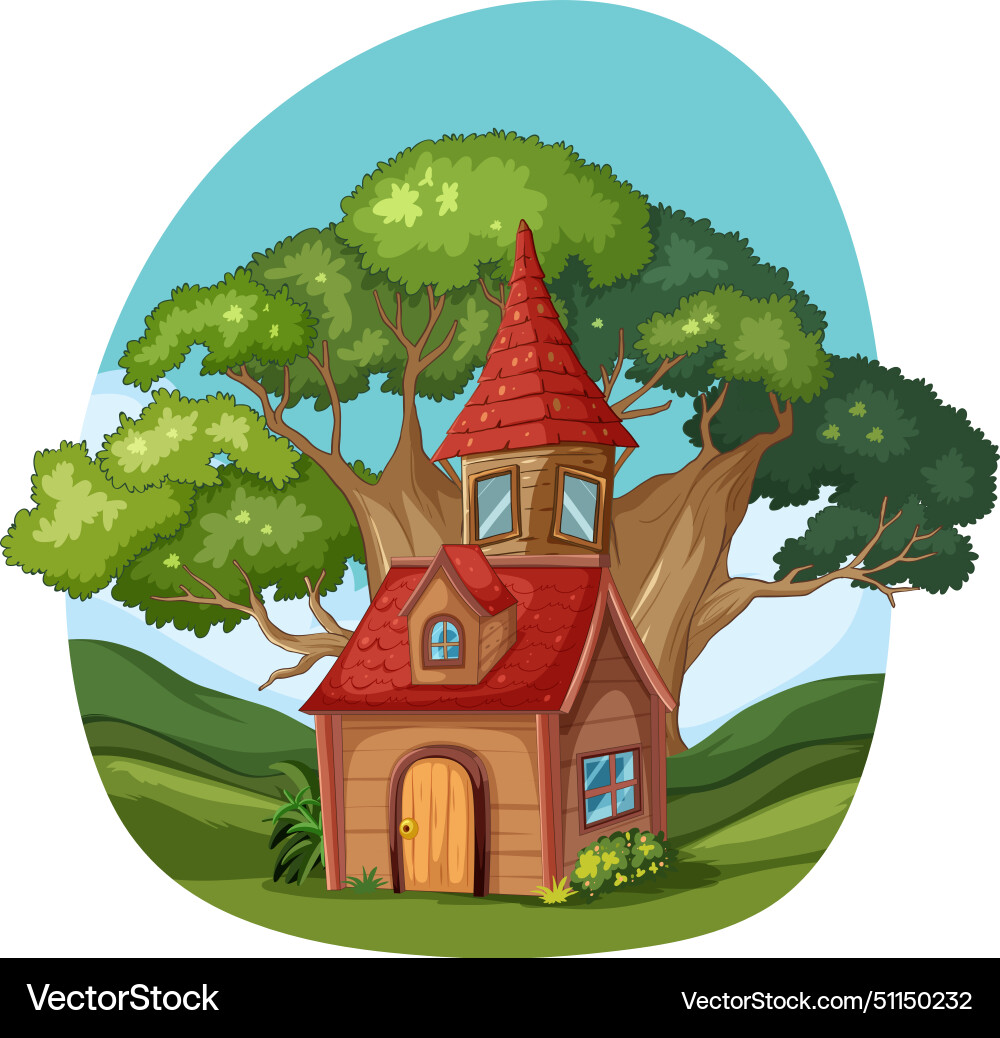 Colorful of a whimsical treehouse Royalty Free Vector Image