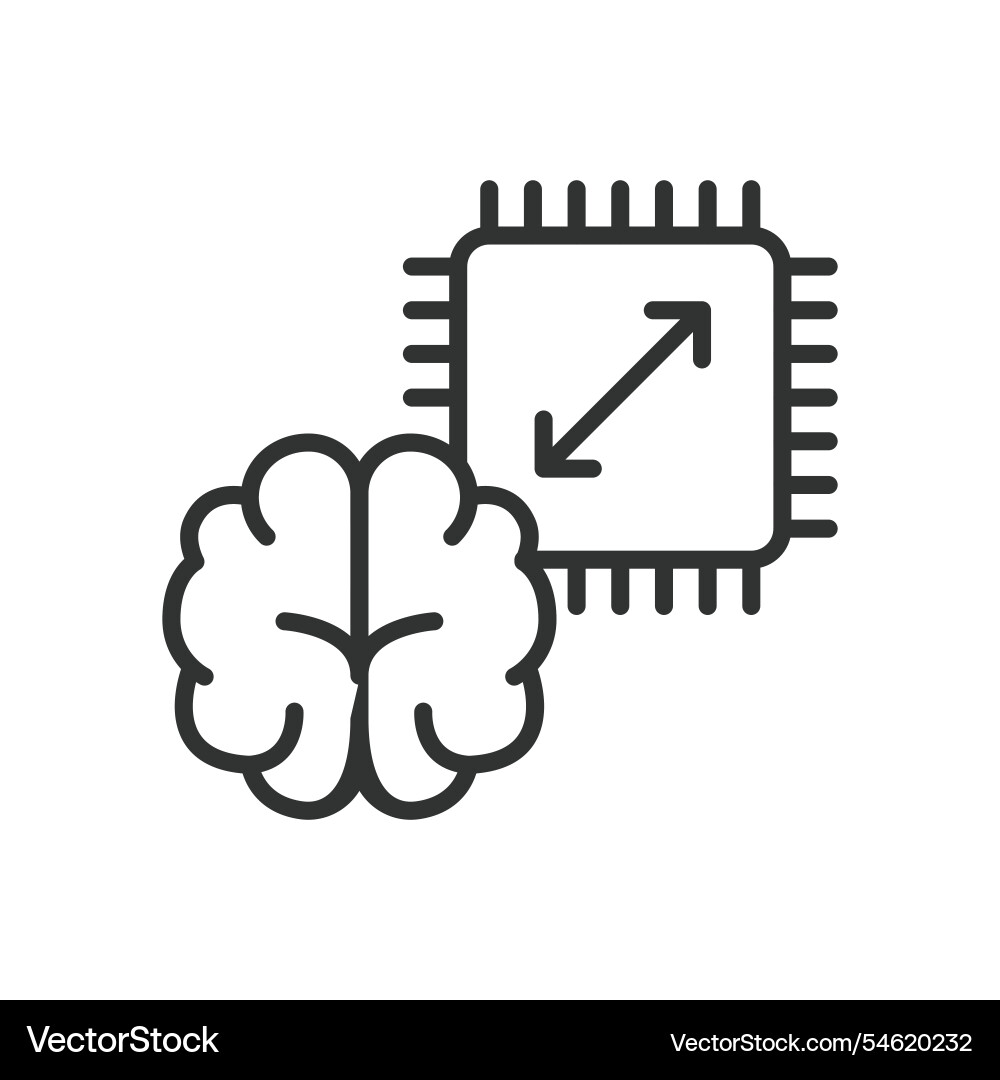 Neuro intelligence chip expansion icon in line Vector Image