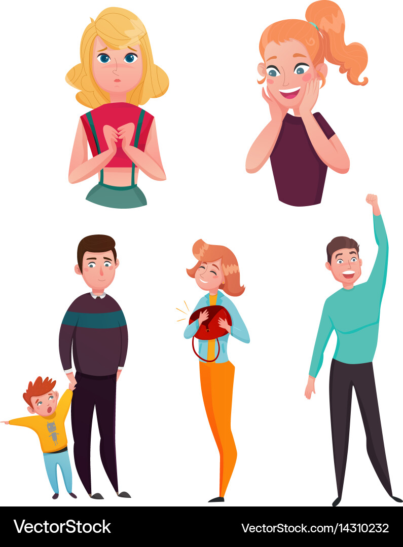 People emotions cartoon characters set Royalty Free Vector