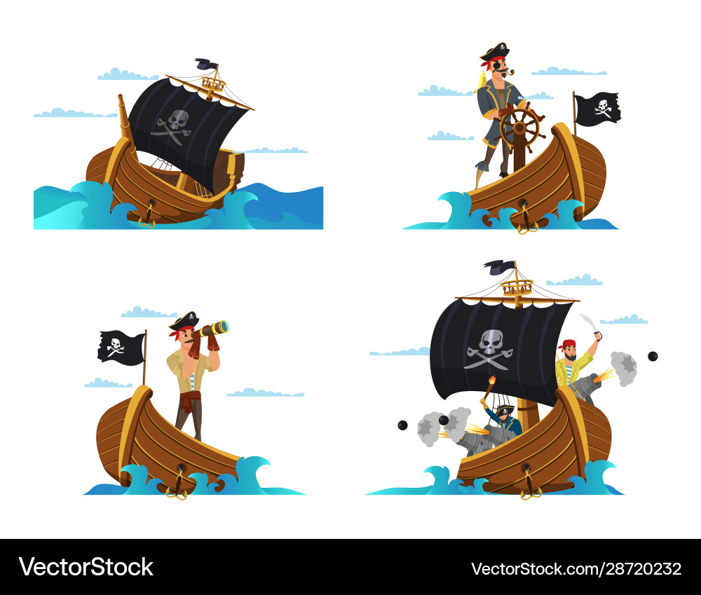 Pirate ship set isolated Royalty Free Vector Image