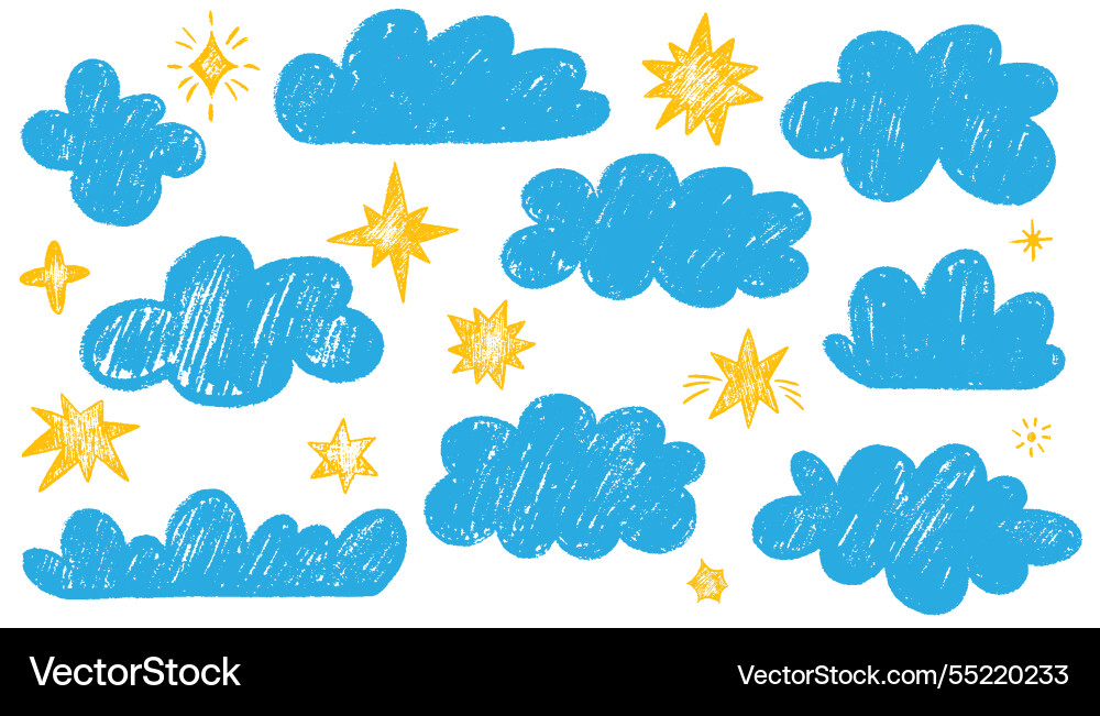 2635 cloudstars crayon Royalty Free Vector Image