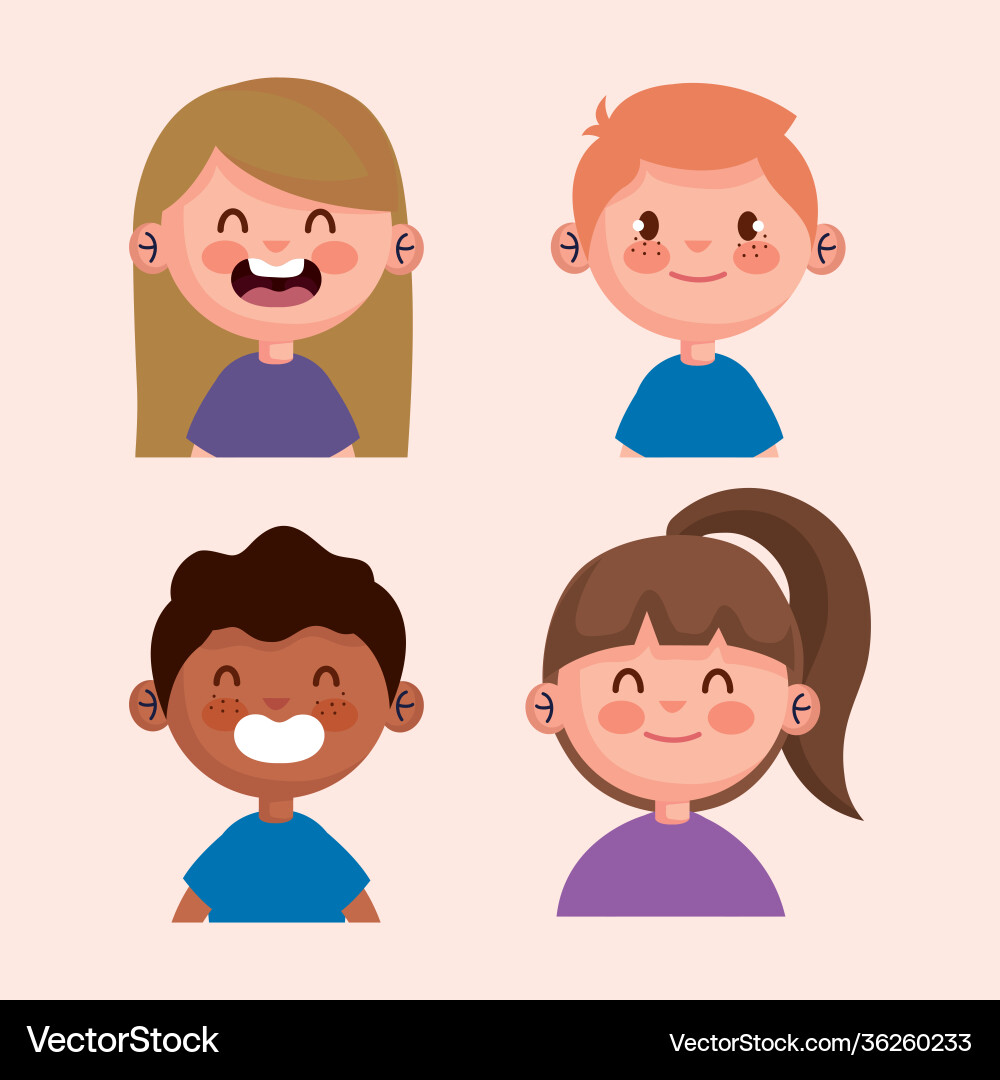 Bundle little kids characters Royalty Free Vector Image