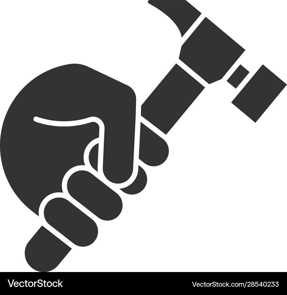 Hand holding hammer glyph icon Royalty Free Vector Image