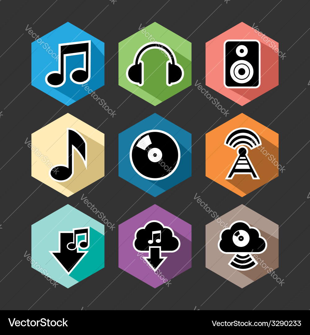 Music flat icons set Royalty Free Vector Image