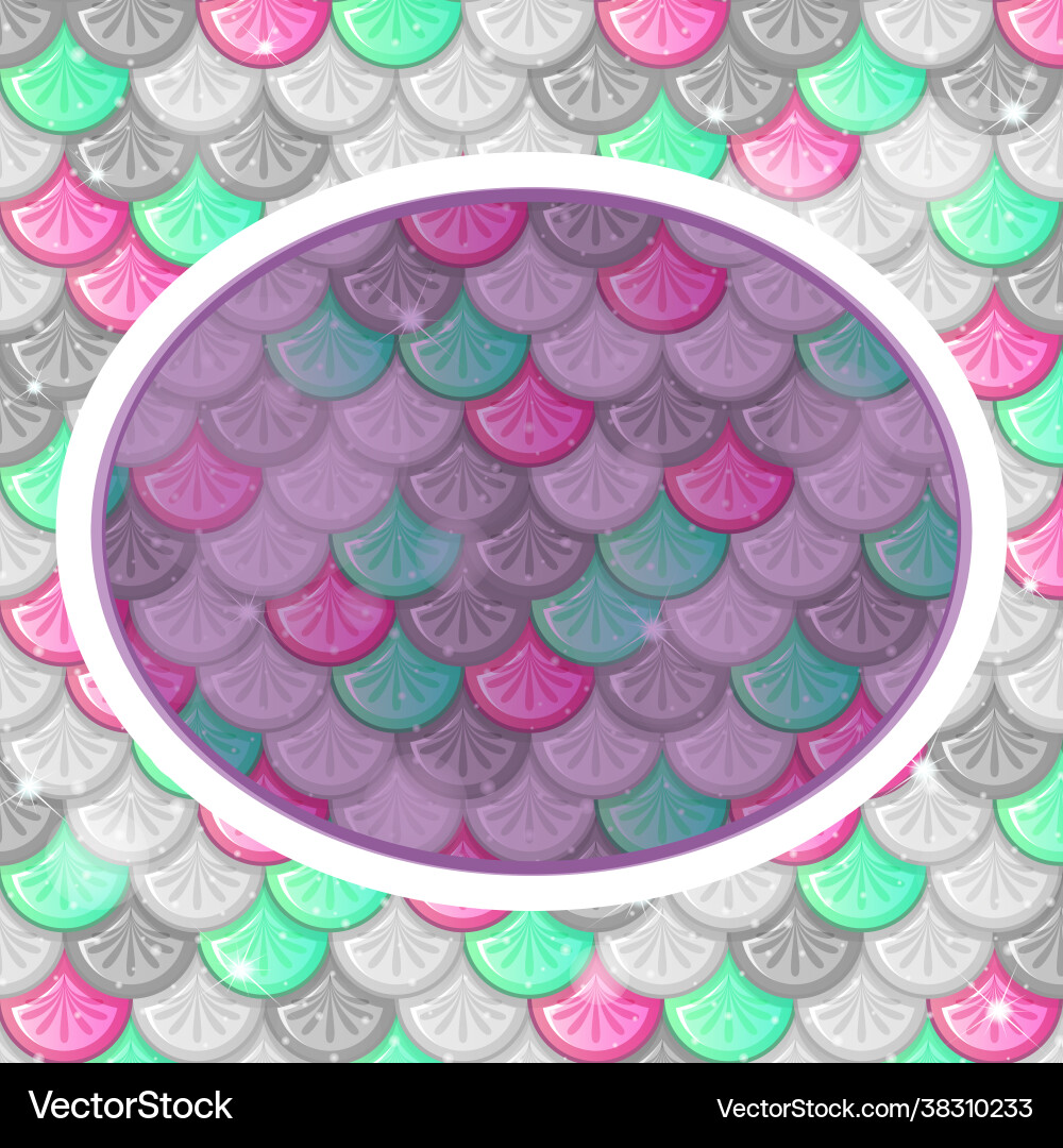 Oval frame template on colourful fish scales Vector Image