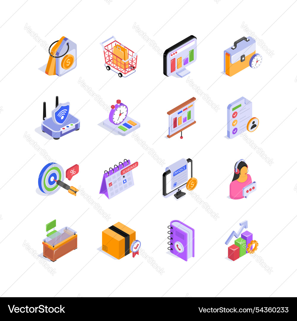 Project management isometric icons ideal Vector Image