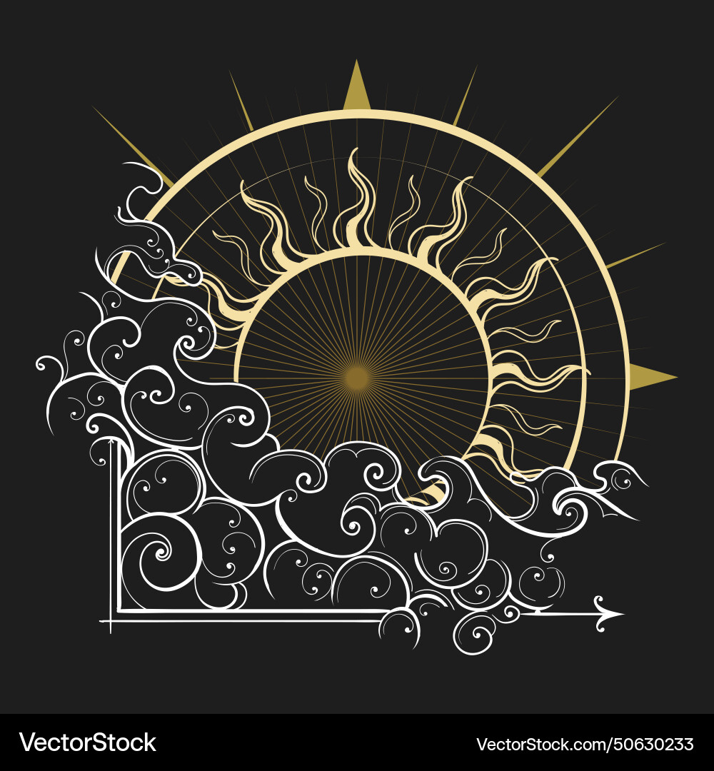 Sun and clouds ancient heliocentric astrological Vector Image