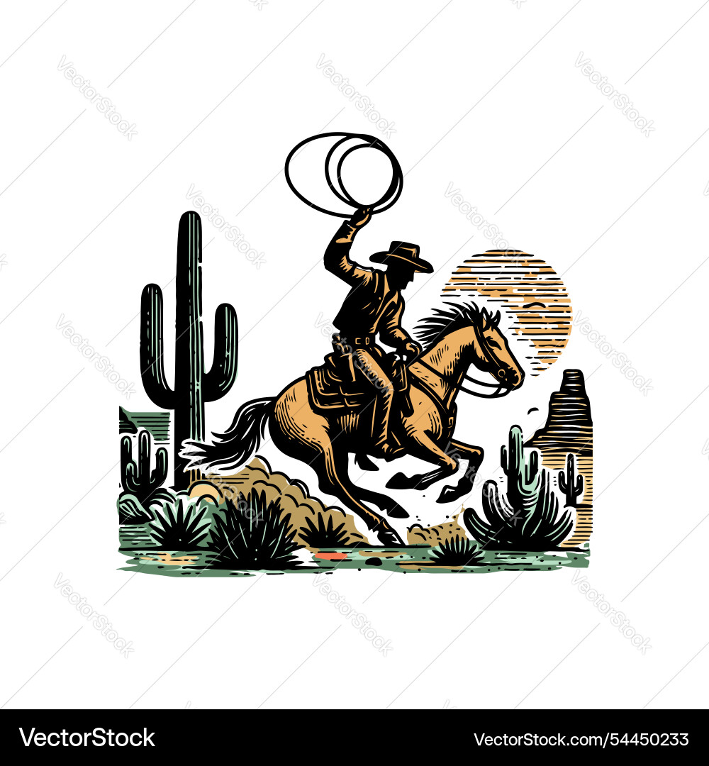 Western cowboy riding a galloping horse Royalty Free Vector