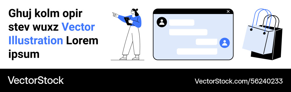 Woman interacting with chat interface next Vector Image