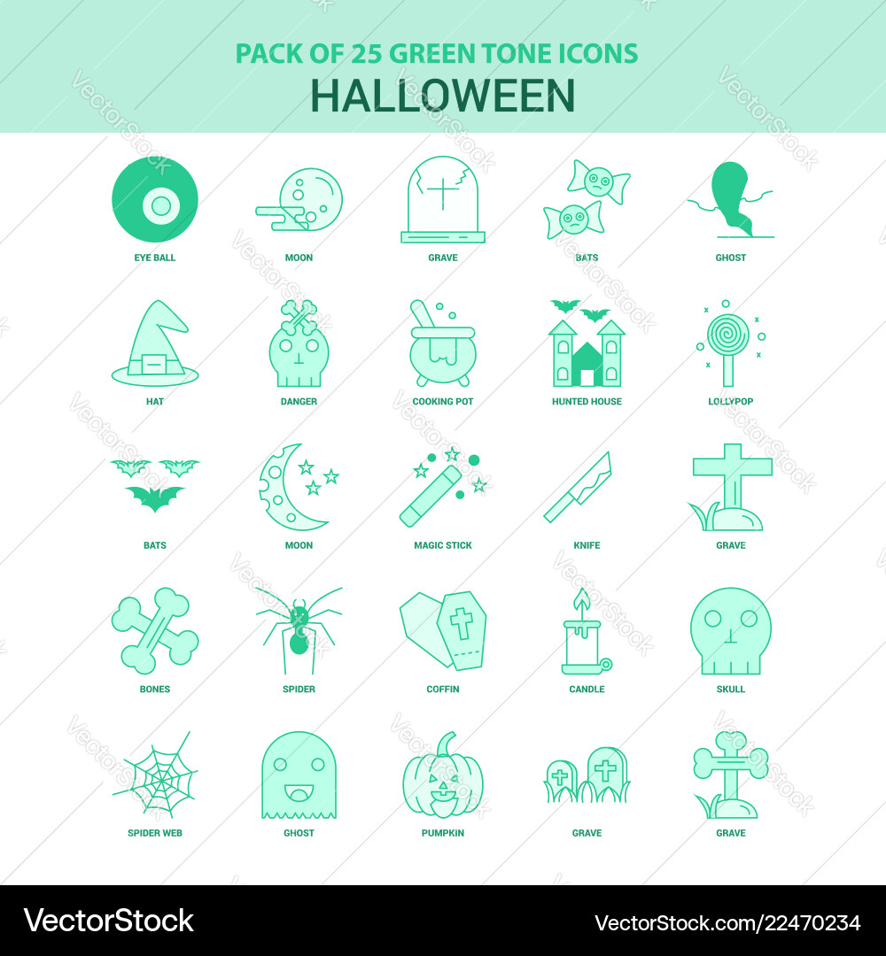 25 green halloween icon set Royalty Free Vector Image