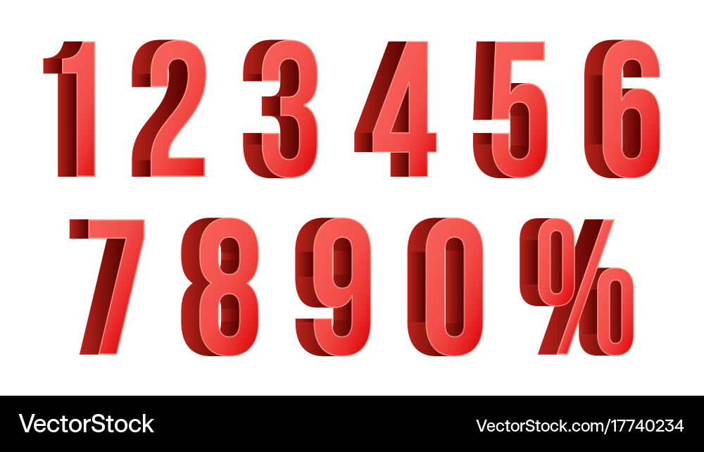 3d red discount numbers percent Royalty Free Vector Image