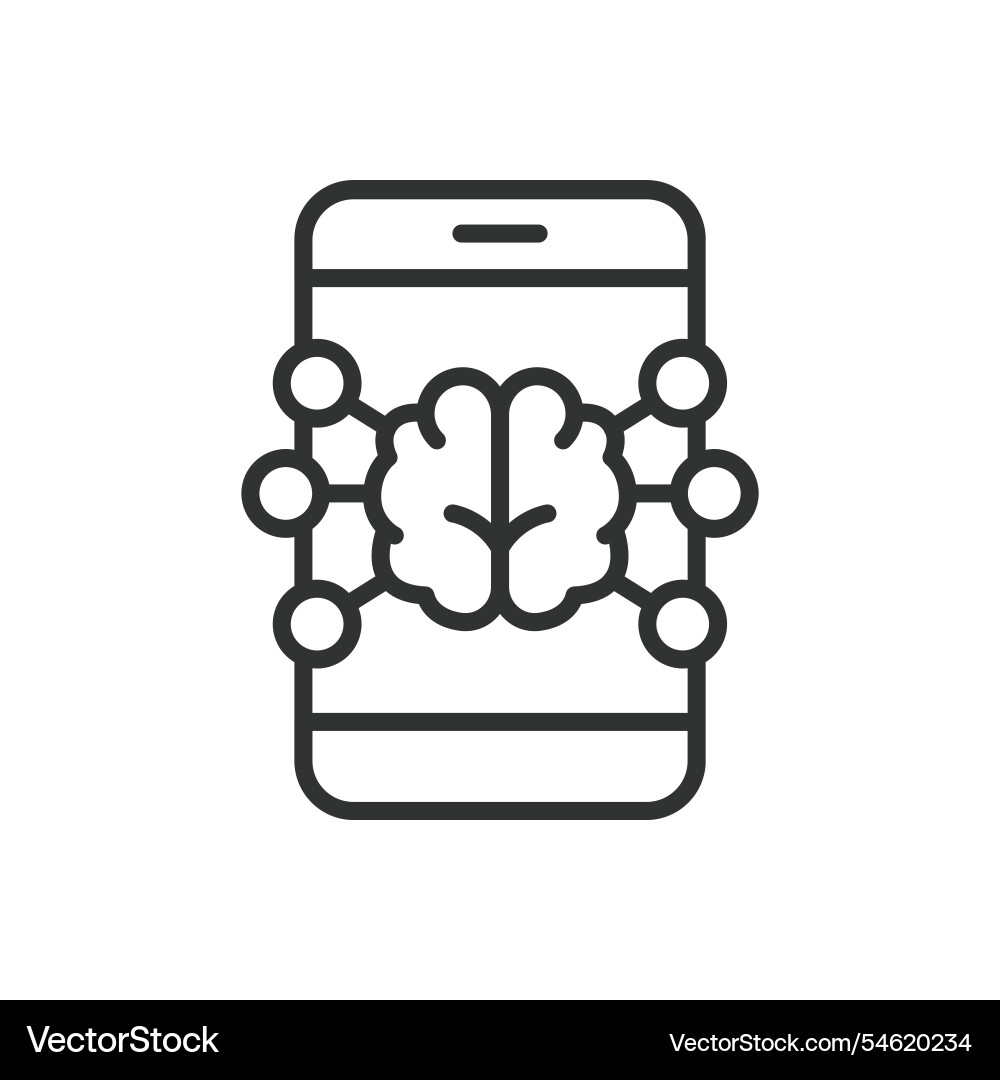 Brain connected to phone icon in line design Vector Image