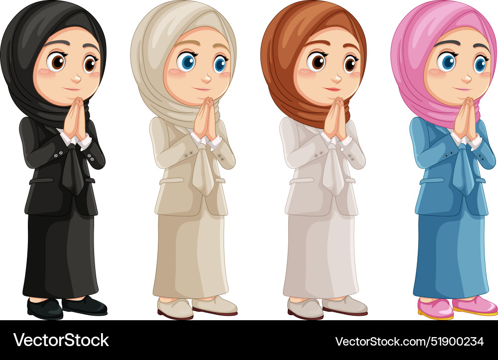 Four children in different colored hijabs Vector Image