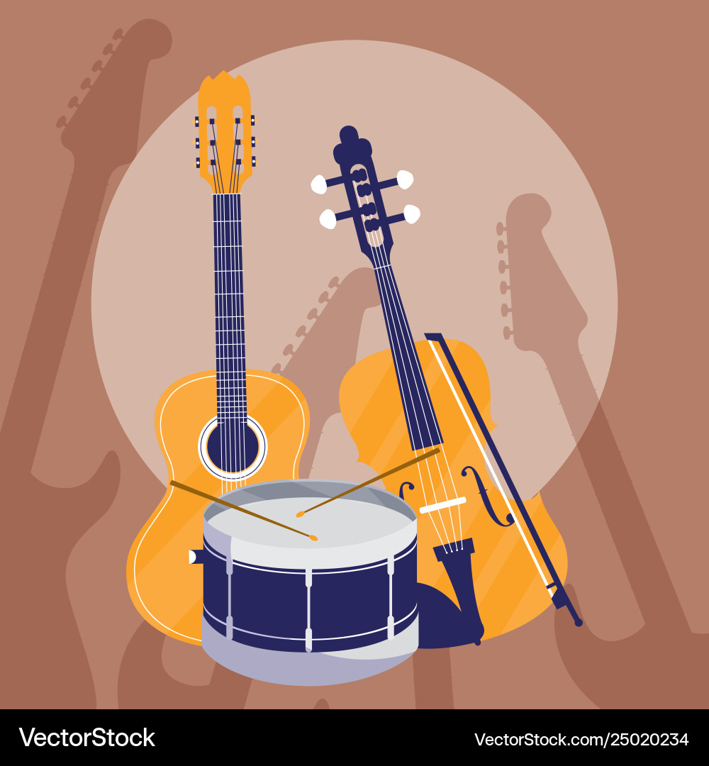 Guitar and fiddle instruments musical Royalty Free Vector