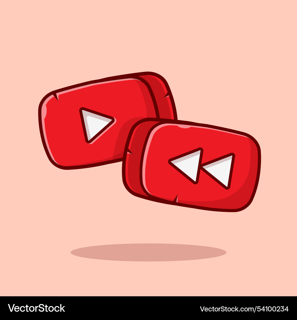 Red play button in rounded rectangle music cartoon